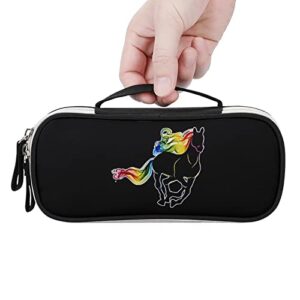 Colorful Horse Printed Pencil Case Bag Stationery Pouch with Handle Portable Makeup Bag Desk Organizer