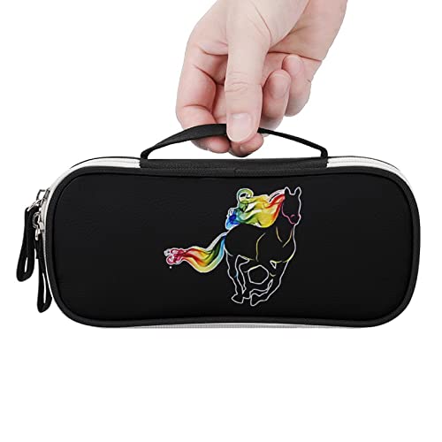 Colorful Horse Printed Pencil Case Bag Stationery Pouch with Handle Portable Makeup Bag Desk Organizer