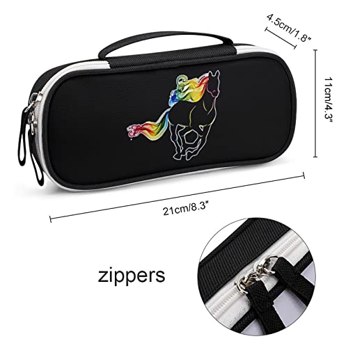 Colorful Horse Printed Pencil Case Bag Stationery Pouch with Handle Portable Makeup Bag Desk Organizer