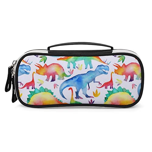 Catoon Dinosaur Pattern4 Printed Pencil Case Bag Stationery Pouch with Handle Portable Makeup Bag Desk Organizer