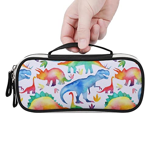 Catoon Dinosaur Pattern4 Printed Pencil Case Bag Stationery Pouch with Handle Portable Makeup Bag Desk Organizer