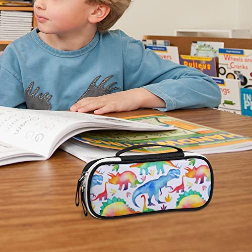 Catoon Dinosaur Pattern4 Printed Pencil Case Bag Stationery Pouch with Handle Portable Makeup Bag Desk Organizer