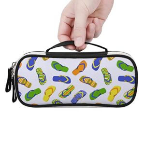 Beach Flip-Flops Printed Pencil Case Bag Stationery Pouch with Handle Portable Makeup Bag Desk Organizer