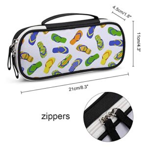 Beach Flip-Flops Printed Pencil Case Bag Stationery Pouch with Handle Portable Makeup Bag Desk Organizer