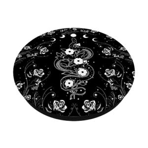 Witchy Snake Vertical Floral Moon Phase Black And White PopSockets Swappable PopGrip