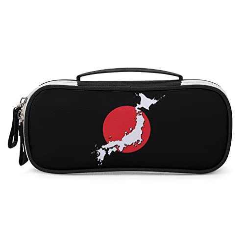 Japan Flag Map Printed Pencil Case Bag Stationery Pouch with Handle Portable Makeup Bag Desk Organizer