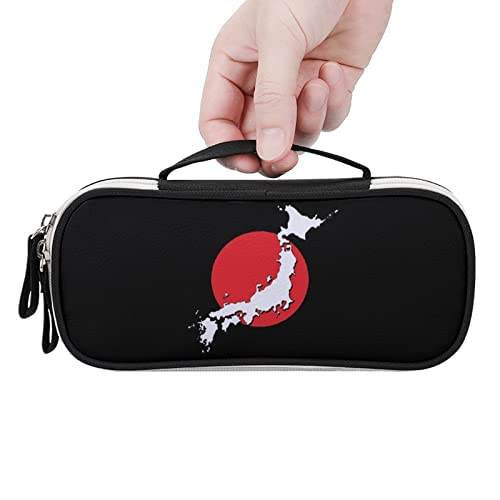 Japan Flag Map Printed Pencil Case Bag Stationery Pouch with Handle Portable Makeup Bag Desk Organizer