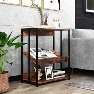 Tangkula Bookshelf, 3 Tier Industrial Book Shelf with Adjustable Shelves and Metal Frame, DIY 3 Shelf Bookcase and Bookshelves, Freestanding Storage Shelf for Living Room Home Office, Rustic Brown