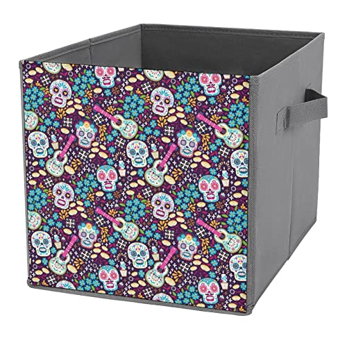 Sugar Skull Guitar Collapsible Storage Bins Basics Folding Fabric Storage Cubes Organizer Boxes with Handles