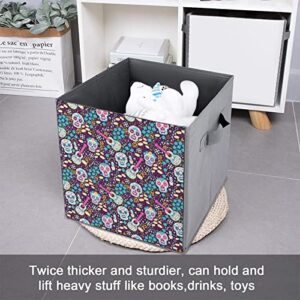 Sugar Skull Guitar Collapsible Storage Bins Basics Folding Fabric Storage Cubes Organizer Boxes with Handles