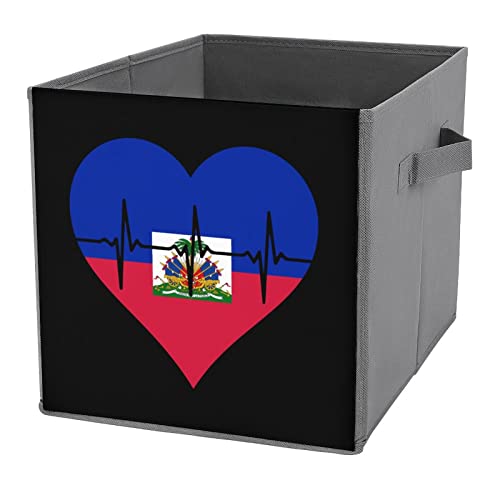 Love Haiti Heartbeat Collapsible Storage Bins Basics Folding Fabric Storage Cubes Organizer Boxes with Handles