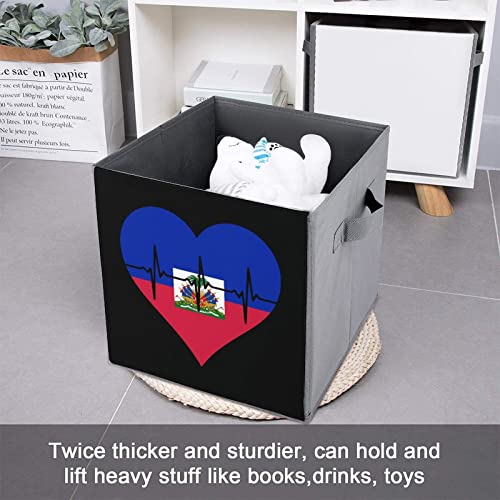 Love Haiti Heartbeat Collapsible Storage Bins Basics Folding Fabric Storage Cubes Organizer Boxes with Handles