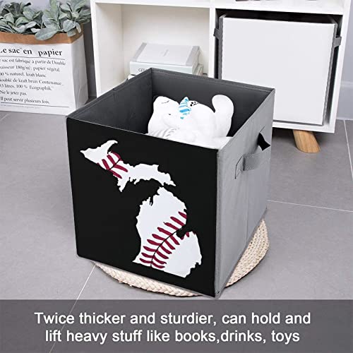 Mochigan Map Baseball Collapsible Storage Bins Basics Folding Fabric Storage Cubes Organizer Boxes with Handles