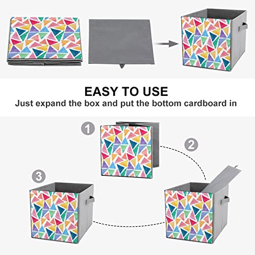 Watercolor Triangle Pattern Collapsible Storage Bins Basics Folding Fabric Storage Cubes Organizer Boxes with Handles