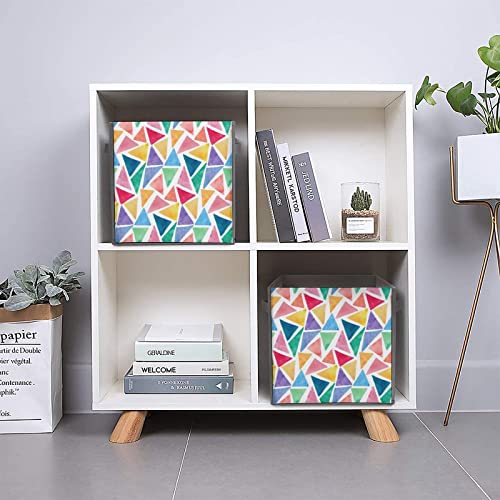 Watercolor Triangle Pattern Collapsible Storage Bins Basics Folding Fabric Storage Cubes Organizer Boxes with Handles