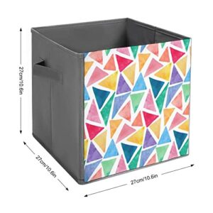 Watercolor Triangle Pattern Collapsible Storage Bins Basics Folding Fabric Storage Cubes Organizer Boxes with Handles