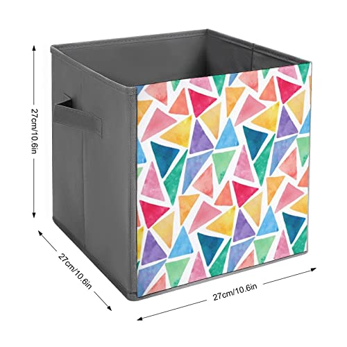 Watercolor Triangle Pattern Collapsible Storage Bins Basics Folding Fabric Storage Cubes Organizer Boxes with Handles