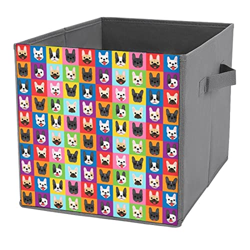 French Bulldog Faces Collapsible Storage Bins Basics Folding Fabric Storage Cubes Organizer Boxes with Handles