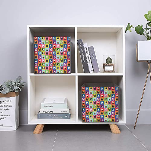 French Bulldog Faces Collapsible Storage Bins Basics Folding Fabric Storage Cubes Organizer Boxes with Handles