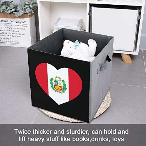 Love Peru Heart Collapsible Storage Bins Basics Folding Fabric Storage Cubes Organizer Boxes with Handles