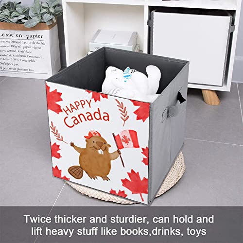 Canadian Flag Beaver Collapsible Storage Bins Basics Folding Fabric Storage Cubes Organizer Boxes with Handles