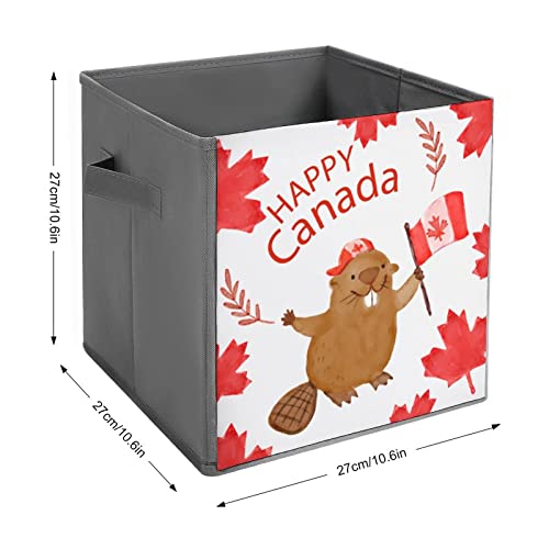 Canadian Flag Beaver Collapsible Storage Bins Basics Folding Fabric Storage Cubes Organizer Boxes with Handles