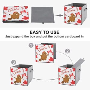 Canadian Flag Beaver Collapsible Storage Bins Basics Folding Fabric Storage Cubes Organizer Boxes with Handles