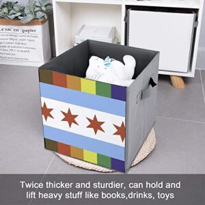 Chicago Pride Flag Rainbow Stripes Collapsible Storage Bins Basics Folding Fabric Storage Cubes Organizer Boxes with Handles