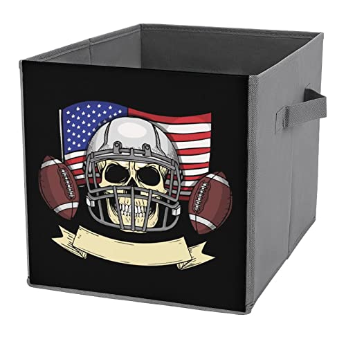 Color Skull USA Football Collapsible Storage Bins Basics Folding Fabric Storage Cubes Organizer Boxes with Handles