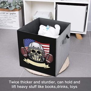 Color Skull USA Football Collapsible Storage Bins Basics Folding Fabric Storage Cubes Organizer Boxes with Handles