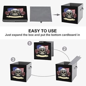 Color Skull USA Football Collapsible Storage Bins Basics Folding Fabric Storage Cubes Organizer Boxes with Handles