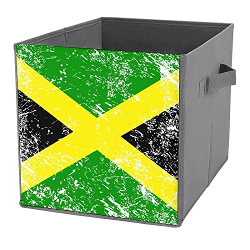 Jamaican Retro Flag Collapsible Storage Bins Basics Folding Fabric Storage Cubes Organizer Boxes with Handles