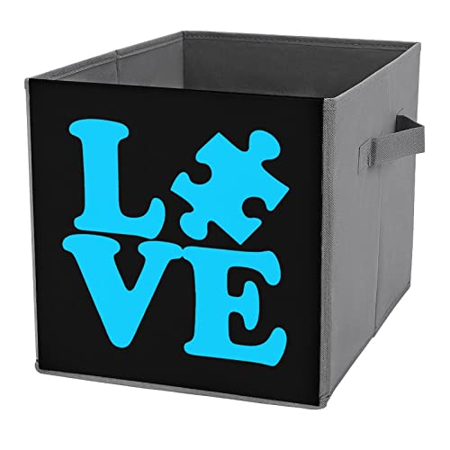 Love Autism Awareness Collapsible Storage Bins Basics Folding Fabric Storage Cubes Organizer Boxes with Handles