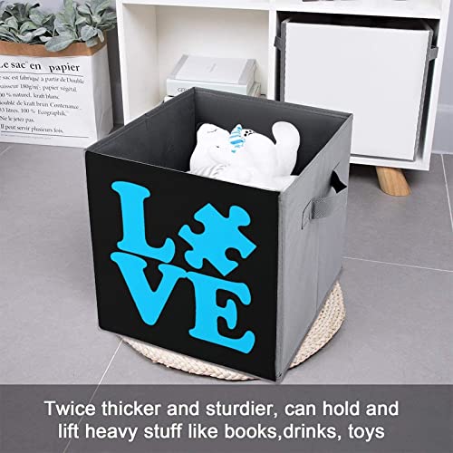 Love Autism Awareness Collapsible Storage Bins Basics Folding Fabric Storage Cubes Organizer Boxes with Handles