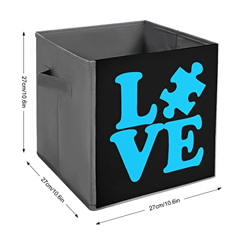 Love Autism Awareness Collapsible Storage Bins Basics Folding Fabric Storage Cubes Organizer Boxes with Handles