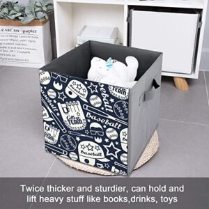 Baseball Collapsible Storage Bins Basics Folding Fabric Storage Cubes Organizer Boxes with Handles