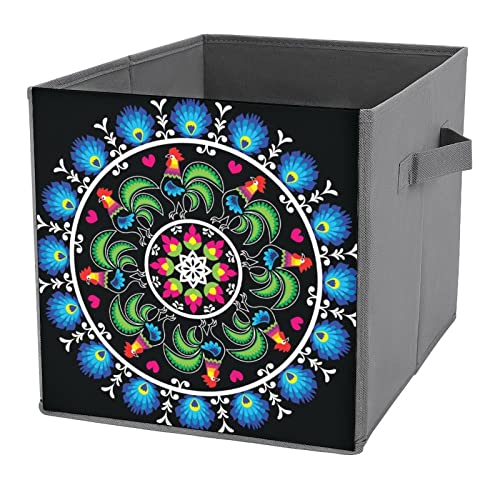 Polish Traditional Folk Art Collapsible Storage Bins Basics Folding Fabric Storage Cubes Organizer Boxes with Handles