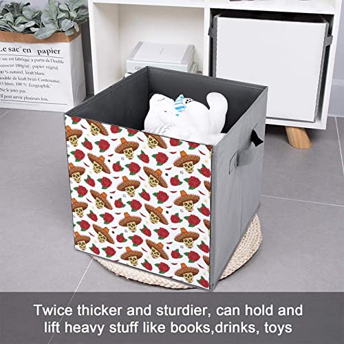 Mexico Candy Skull Rose Collapsible Storage Bins Basics Folding Fabric Storage Cubes Organizer Boxes with Handles