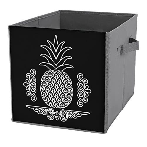 Pineapple Art Collapsible Storage Bins Basics Folding Fabric Storage Cubes Organizer Boxes with Handles