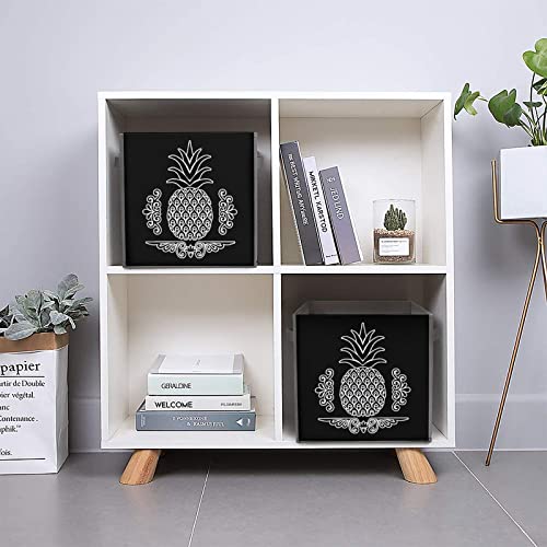 Pineapple Art Collapsible Storage Bins Basics Folding Fabric Storage Cubes Organizer Boxes with Handles