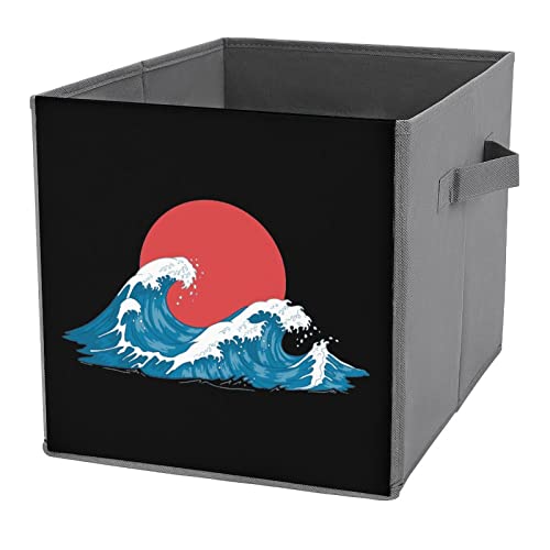 Japanese Sun Waves Collapsible Storage Bins Basics Folding Fabric Storage Cubes Organizer Boxes with Handles