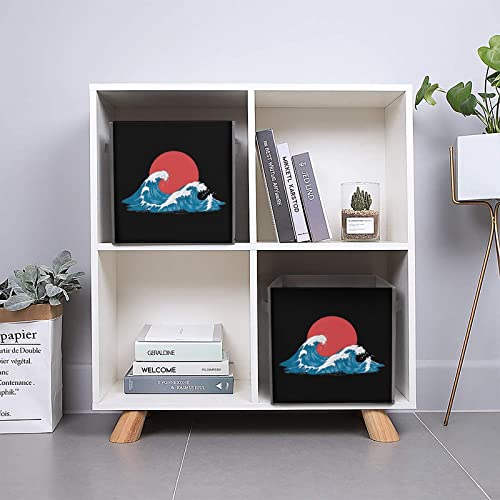 Japanese Sun Waves Collapsible Storage Bins Basics Folding Fabric Storage Cubes Organizer Boxes with Handles