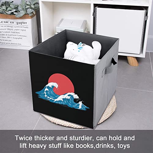 Japanese Sun Waves Collapsible Storage Bins Basics Folding Fabric Storage Cubes Organizer Boxes with Handles