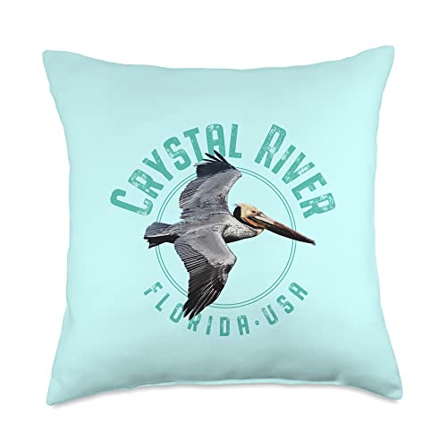 Crystal River FL Gear Crystal River Florida Pelican Design Throw Pillow, 18x18, Multicolor