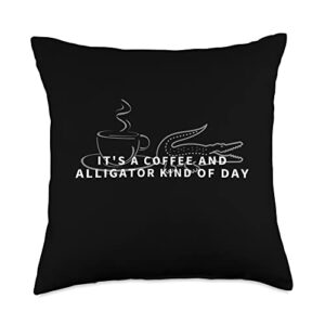 funny alligator and crocodile tees coffee kind of day funny crocodile alligator throw pillow, 18x18, multicolor