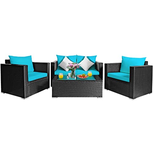 WYKDD Patio Rattan Furniture Set Cushioned Sofa Chair Coffee Table Suitable for Balconies, Rooftops, Gardens and Any Places of Leisure