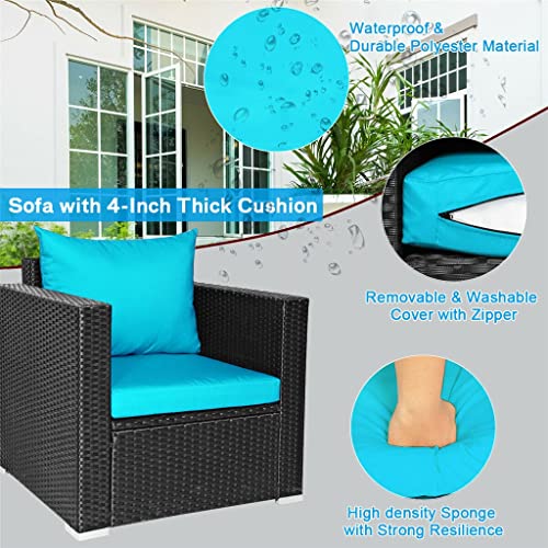 WYKDD Patio Rattan Furniture Set Cushioned Sofa Chair Coffee Table Suitable for Balconies, Rooftops, Gardens and Any Places of Leisure