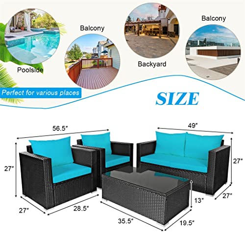 WYKDD Patio Rattan Furniture Set Cushioned Sofa Chair Coffee Table Suitable for Balconies, Rooftops, Gardens and Any Places of Leisure