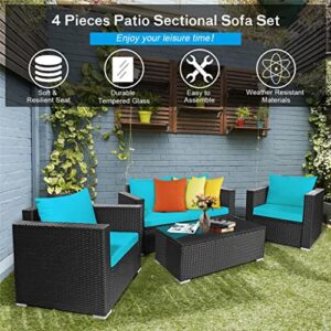 WYKDD Patio Rattan Furniture Set Cushioned Sofa Chair Coffee Table Suitable for Balconies, Rooftops, Gardens and Any Places of Leisure