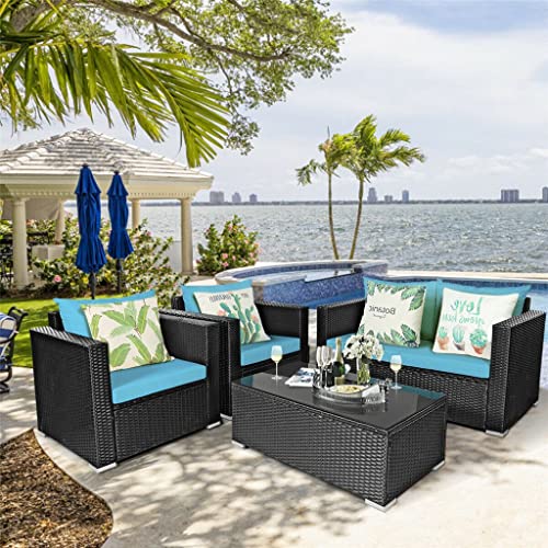 WYKDD Patio Rattan Furniture Set Cushioned Sofa Chair Coffee Table Suitable for Balconies, Rooftops, Gardens and Any Places of Leisure